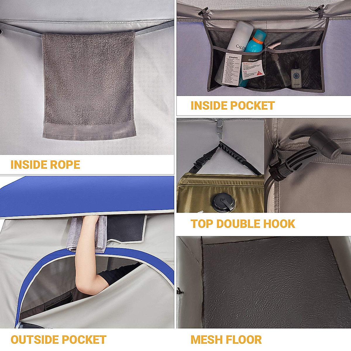 KingCamp Oversize 2 Persons Outdoor Easy Up Portable Dressing Changing Room Shower Privacy Shelter Tent, Blue/Grey