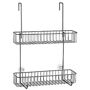 mDesign Extra Wide Metal Wire Over The Bathroom Shower Door Caddy, Hanging Storage Organizer Center with Built-in Hooks and Baskets on 2 Levels for Shampoo, Body Wash, Loofahs - Graphite Gray