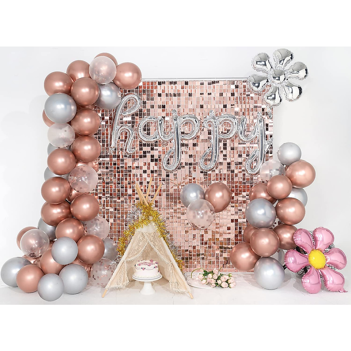 Kate Square Rose Gold Sequin Panels for Shimmer Wall Backdrop Decoration Birthday Wall (Pack of 12)