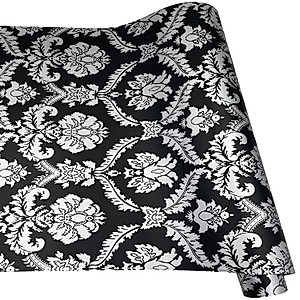 Yifely SimpleLife4U Silver Damask Furniture Paper Decorative Black Shelf Drawer Liner Peel & Stick 17x118 Inches by SimpleLife4U
