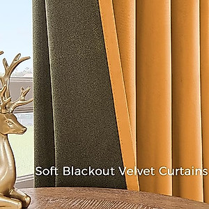 Topfinel Mustard Velvet Curtains 84 inches Long for Living Room, Rod Pocket Back Tab Thermal Insulated Blackout Drapes for Bedroom/Sliding Glass Door, 2 Panels, W52 x L84, Mustard Yellow