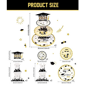 Set of 2 Graduation Cupcake Stand for 50 Cupcakes Black Gold Graduation Cap Decorations Cardboard Cake Dessert Holder Tower for Class of 2024 Congrats Grad Party Supplies