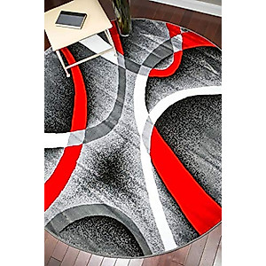 LUXE WEAVERS 2305 Gray Black Red White Swirls 6 feet 5 inch Diameter Modern Abstract Area Rug