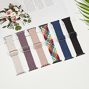 Braided Solo Loop Compatible with Apple Watch Band 38mm 40mm 41mm 42mm 44mm 45mm 49mm for Women Men, Stretchy Straps Elastic Sport Wristbands for iWatch Series 8 7 6 5 4 3 2 1 SE Ultra, Starlight