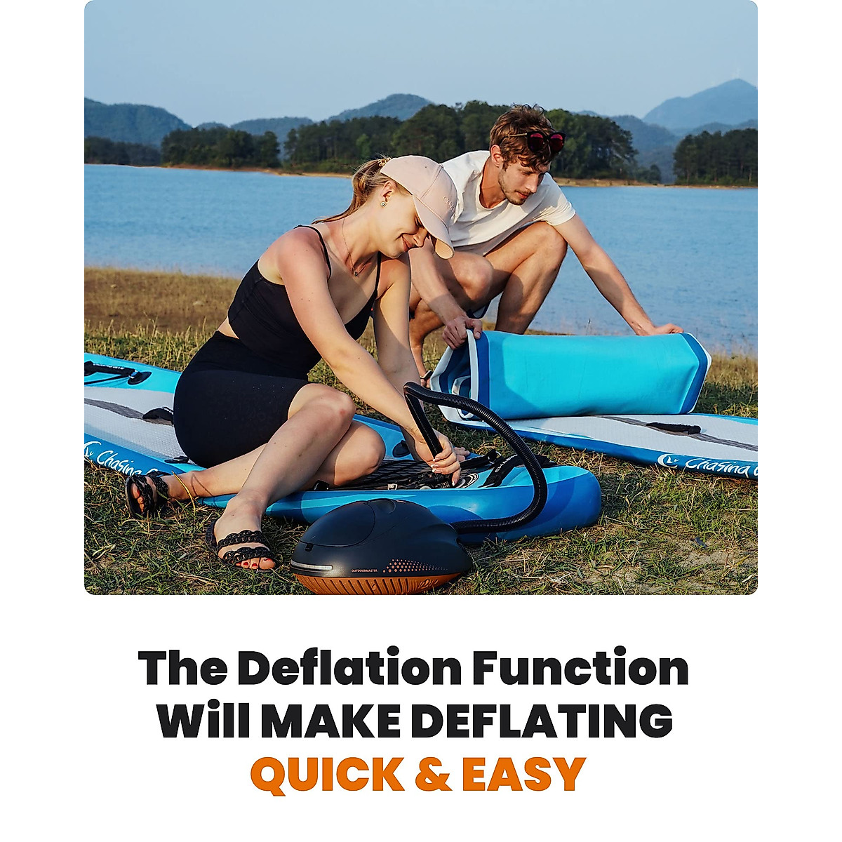 OutdoorMaster 16PSI High Pressure SUP Air Pump with Rechargeable Battery The Whale - Intelligent Dual Stage Inflation & Auto-Off Feature and Deflation Function for Inflatable Stand Up Paddle Boards