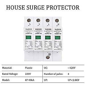 4P 40KA House Protector,220V Protective Device,Din Rail Low‑voltage Arrester,Fire Proof,High Conductivity,Quick Response,for Protect Electric System,On-Loading Electrical