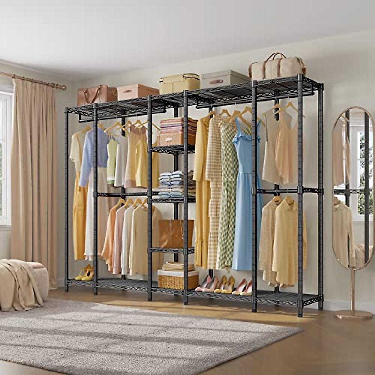 VIPEK V50 Wire Garment Rack Heavy Duty Clothes Rack, Large Portable Wardrobe Rack Clothes Storage Organizer Closet Multi-Functional Bedroom Clothing Rack, 89.8"Lx15.7"Wx76.4"H, Max Load 1100lbs, Black