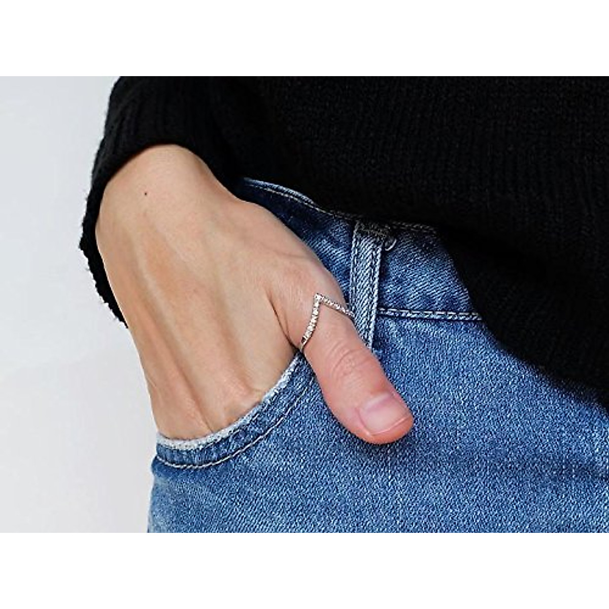 SOVATS Chevron Thumb Ring for Women Set with White Cubic Zirconia 925 Sterling Silver Rhodium Plated - Simple, Stylish &Trendy Nickel Free Ring, Size 8