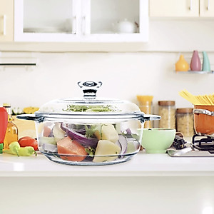 HUSANMP Clear Round Glass Casserole with Lid, Baking Dish with Glass Cover, Glass Casserole for Oven, Freezer and Dishwasher Safe (1-Quart Round)