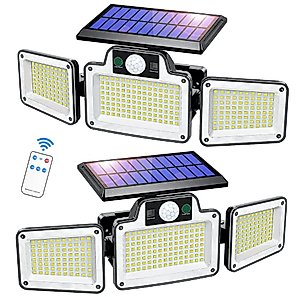 BAILABA Solar Outdoor Lights with Motion Sensor, 280 LED Solar Lights Outdoor Waterproof with Remote Control, IP65 Waterproof Solar Lights with 3 Modes for Outside Garden (2 Packs)
