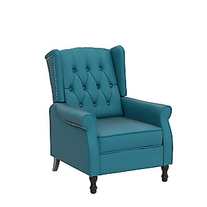Altrobene Pushback Recliner Chair, Modern Accent Arm Chair, Fabric Wingback Chair for Living Room Bedroom, Blue