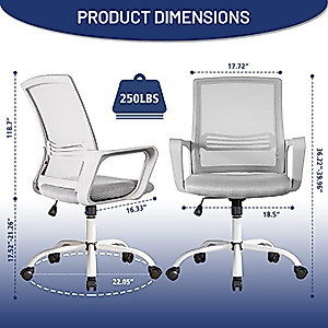 Office Chair, Home Office Desk Chairs, Swivel Desk Chair with Wheels Student Roller Chair for College Study Mesh Task Chair Ergonomic Mid Back for Adults Work, Grey