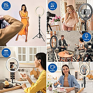 Aureday 12'' Selfie Ring Light with 62'' Tripod Stand and Phone Holder, LED Lighting with Phone Stand for Video Recording, Compatible with Cell Phones and Cameras