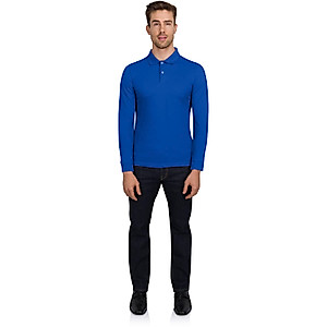Three Sixty Six Men’s Untucked Casual Long Sleeve Polo - Collared Untuck Shirt with Two Button Placket and Stretch Fabric Ocean Blue
