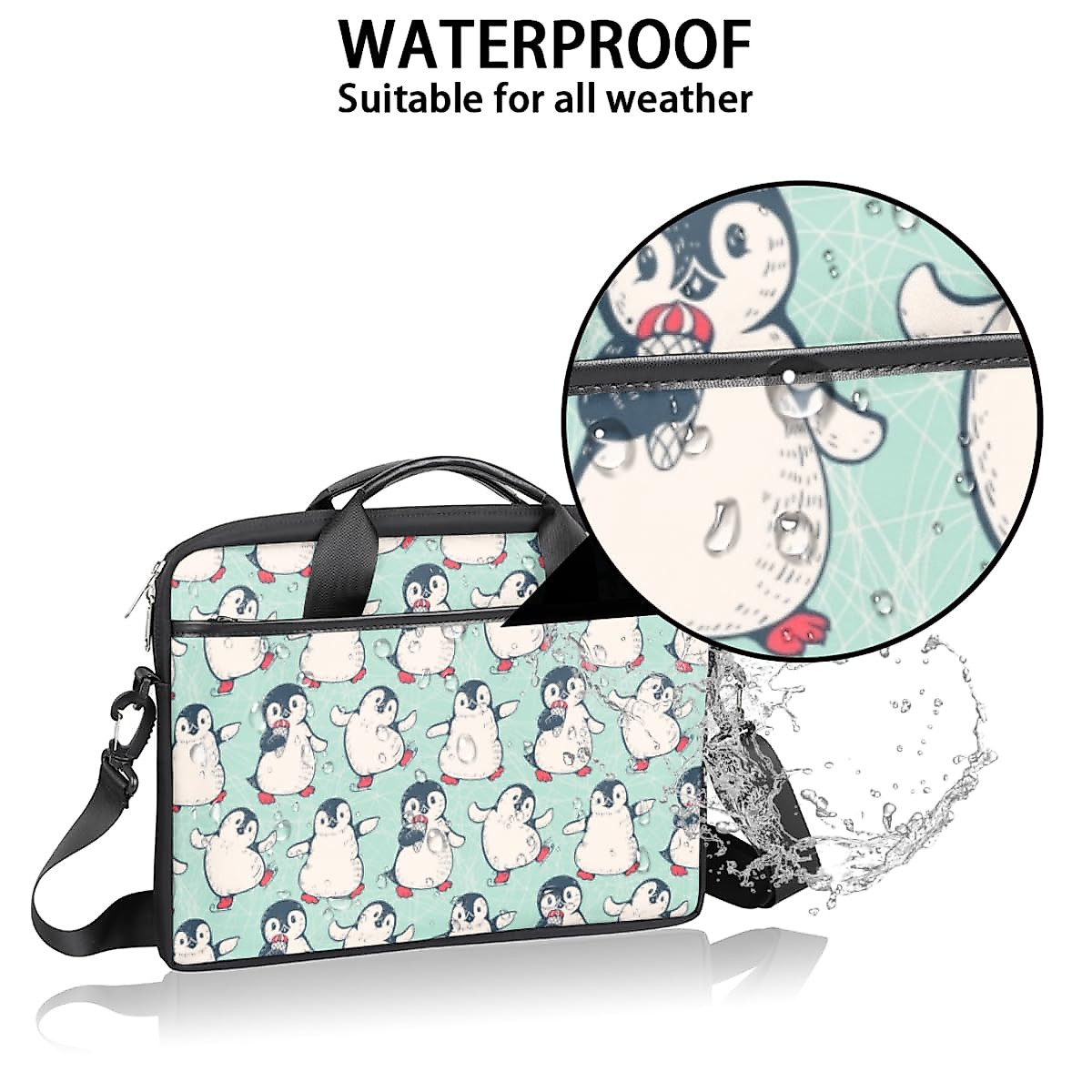 Cute Cartoon Penguins Laptop Computer Bag Waterproof Shoulder Messenger Bag 13-15 inch Durable Laptop Tote Bag with Shoulder Strap Handle Lightweight Crossbody Briefcase