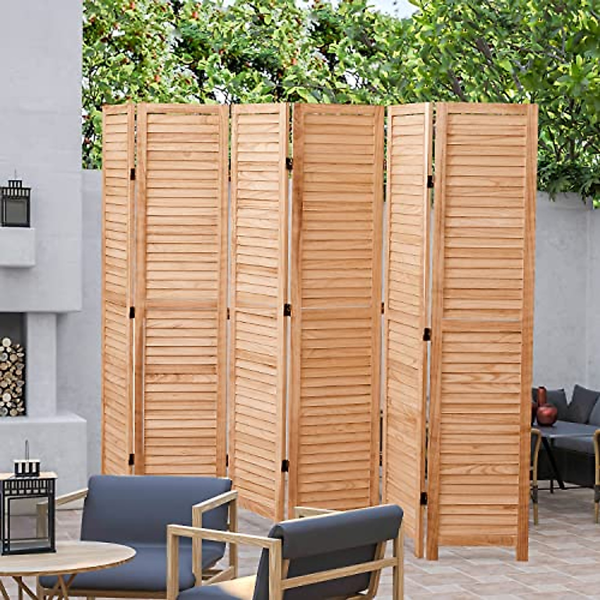 Room Dividers Folding Privacy Screens 6 Panel 5.6 Ft Tall Foldable Portable Room Seperating Divider, Wood Room Divider Wall & Office Divider, Freestanding Portable Partitions, Brown