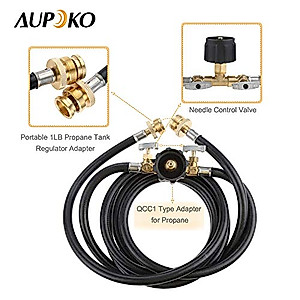 Aupoko Y Splitter CGA Propane Tank Converter Adapter Hose, 5 Feet 2 Way 350PSI High Pressure Extension Hose Assembly with QCC1 / Type1 for 20lbs Gas Tank, Fits for Camping Grill Stove