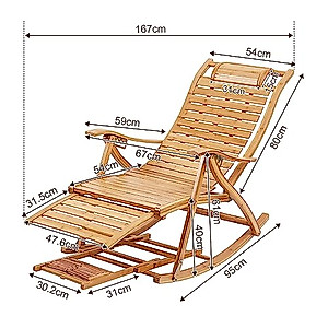 Large Rocking Chair Elderly Gifts Stable Ergonomic Garden Deck Chairs for Elderly,Foldable Recliner Load-Bearing 220KG Comfort Bamboo Loungers Deck Chair Patio Pool Garden Chair