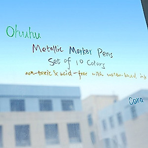 Ohuhu Metallic Markers Paint Pen Calligraphy Brush Pens, Set of 10 Paint Marker for Black Paper Rock Painting DIY Gift Birthday Greeting Thank You Cards Making Scrapbook Photo Album Glass