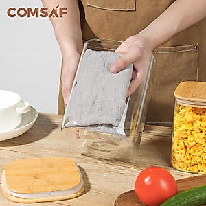ComSaf 122 oz Glass Food Storage Containers, Cereal Storage Containers with Airtight Lids, Large Square Glass Jars with Bamboo Lids, for Rice, Pasta, Oats, Grains, Coffee Beans