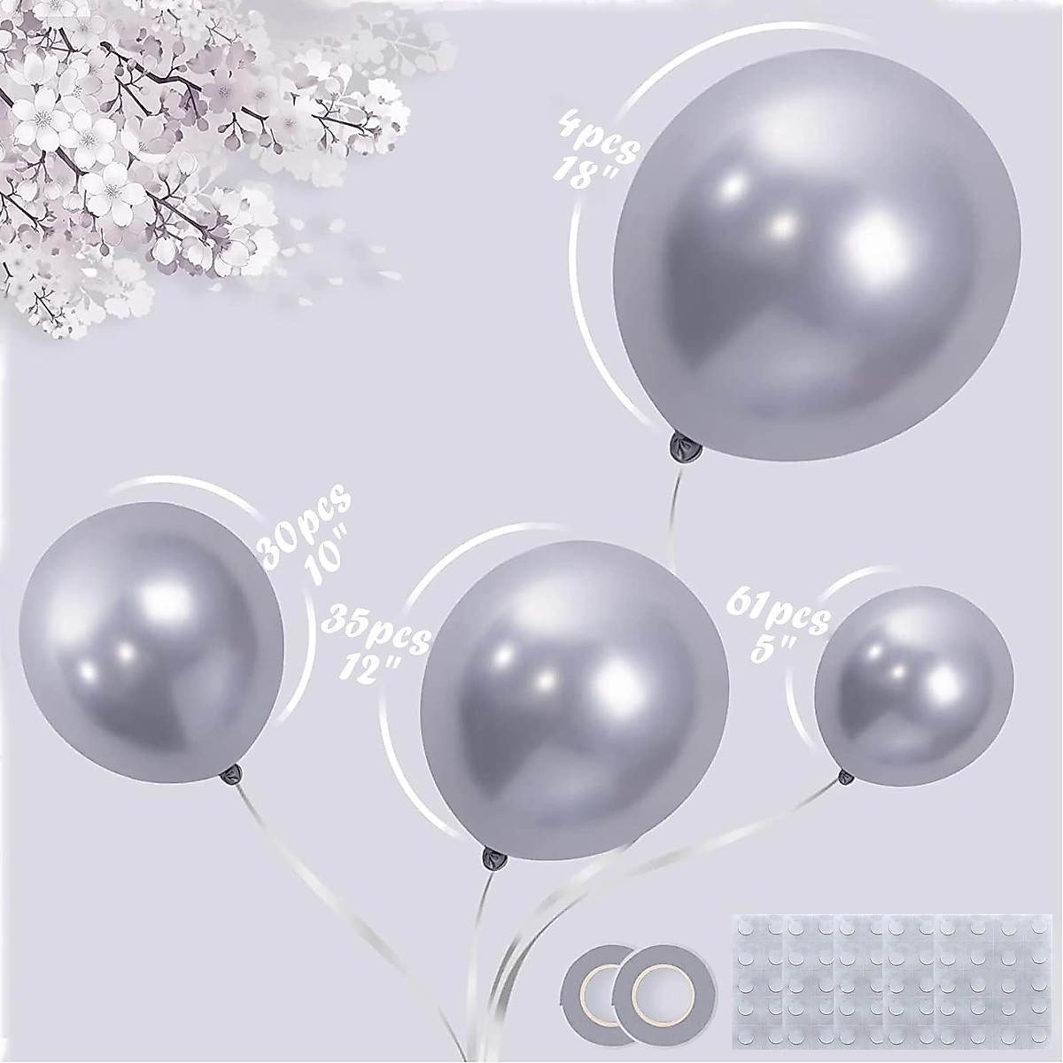 CUTEUP Metallic Silver Balloons Garland Arch Kit - 130 pcs 5/10/12/18 Inch Different Sizes Premium Party Latex Balloons Perfect for Birthday Party Baby Shower Wedding Anniversary Decorations, CP-17