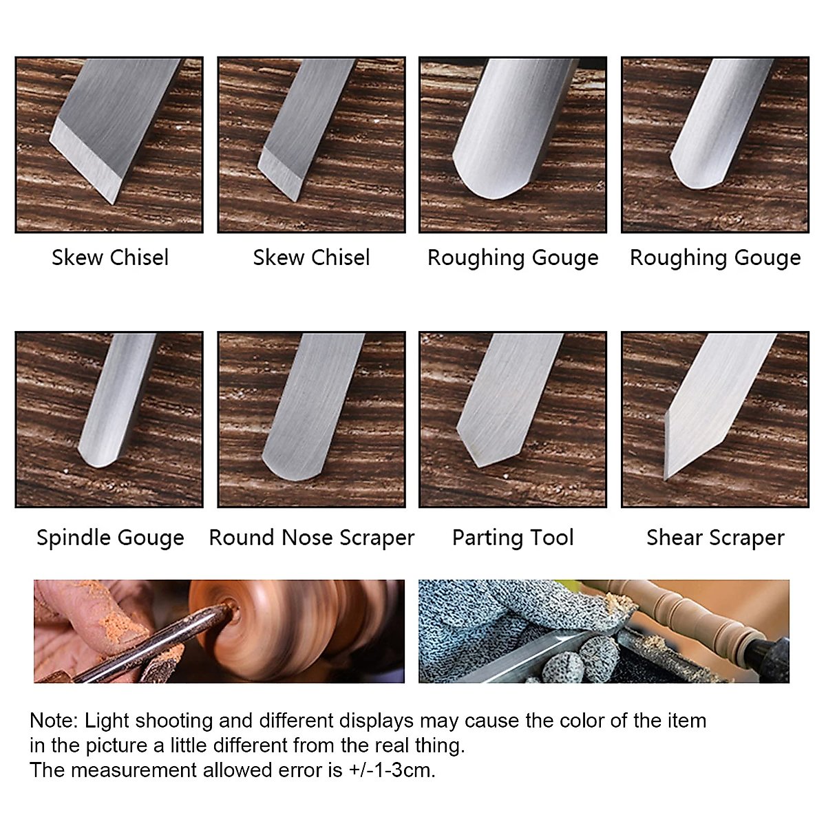 8Pcs Wood Lathe Tools, Professional Wood Turning Tools for Lathe Chisel Set with 2 Skew 1 Spear Point 1 Parting 1 Round Nose 3 Gouge Tools for Beginners Professionals Hobbyists