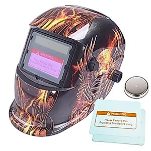 Solar Power Auto Darkening Welding Helmet with Wide Shade Range 4/5-9/9-13 with Grinding Feature & 2 Extra Lens Covers for ARC MAG MIG MMA Stick TIG Plasma Cutting (Model-44)