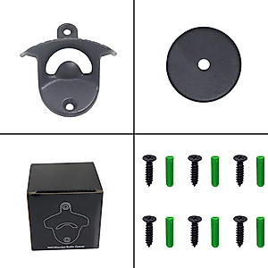 Jumiok Black Magnetic Beer Bottle Opener Wall Mounted Bottle Cap Opener with Magnet Catcher