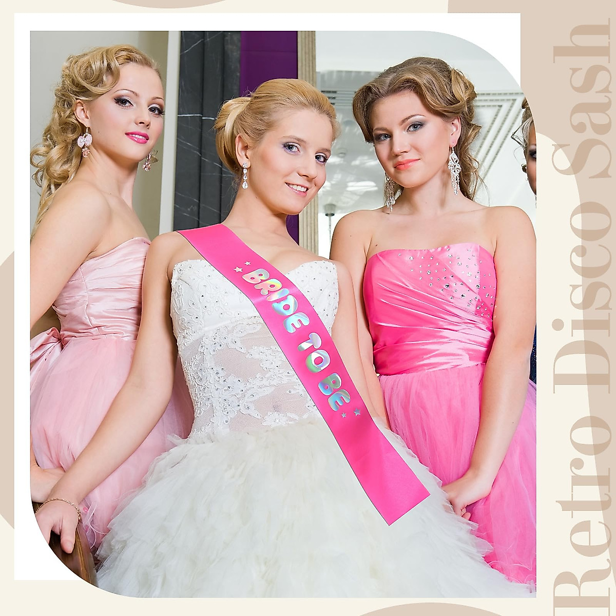 Thiccywoov Bride to Be Iridescent Sash Bachelorette Party Decorations Sash for Bridal Shower Engagement Wedding Hen Party Retro Last Disco Pastel Bridal Shower Gift (Rose)