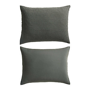 Kenneth Cole - King Duvet Cover Set, Soft Waffle Textured Bedding with Matching Shams, Cozy Home Decor with Button Closure, Oeko-Tex Certified (Solid Waffle Green, King)