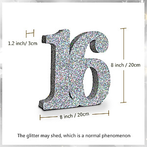 Eploger 16th Birthday Decorations Silver Glitter Number 16 Sign Decorations,16th Centerpieces for Table,Number 16 Table Topper Decor