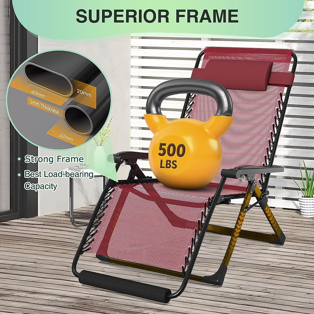 Suteck Oversized Zero Gravity Chair,33In XXL Lounge Chair w/Removable Cushion&Headrest, Reclining Camping Chair w/Upgraded Lock and Footrest, Reclining Patio Chairs Recliner for Indoor Outdoor,500LBS