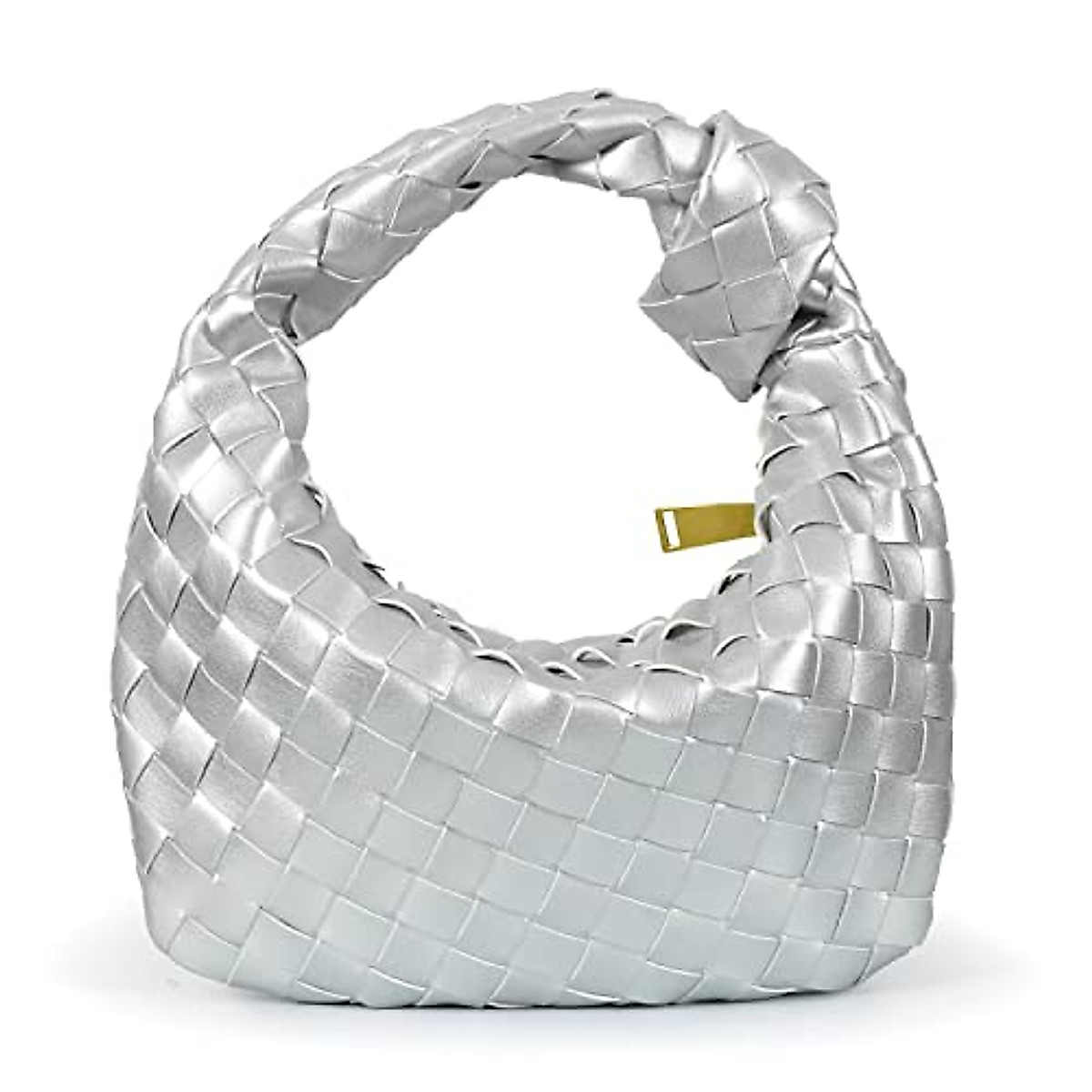 QWERTYUI Women Knotted Woven Handbag Soft Leather Fashion Shoulder Bag High Capacity Lightweight Handmade Clutch Bag,Silver,One Size