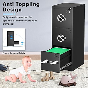 Greenvelly 18" D File Cabinet, 3 Drawer Vertical File Cabinet with Lock, Locking Filing Cabinet for Home Office, Black Metal File Cabinet for Hanging Letter/Legal Folders, Easy Assemble