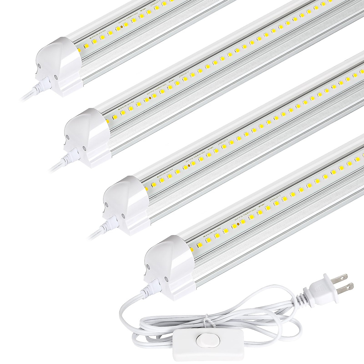 hykolity 30W 2FT LED Shop Light, 3500lm 6500K Super Bright White, Linkable Ceiling Light Fixture, V Shape Integrated T8 LED Tube Light with Built-in ON/Off Switch for Workbench, Cabinet, ETL, 4 Pack