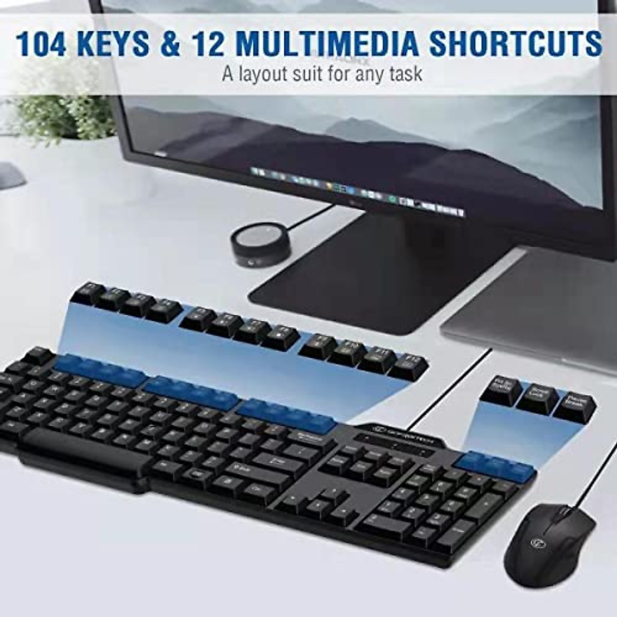 Wired Keyboard and Mouse Combo, Gofreetech Full-Size Keyboard and Mouse Combo with Optical 3 Button Mouse, USB Plug-and-Play, Compatible with Desktop, Laptop, Notebook, PC Windows