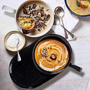 Wareland Soup Bowl with Handle & Salad Plate, Soup and Sandwich Plate Combo, 18oz Soup Mug/Cup for Cereal, Ceramic Pasta Plate for Appetizer, Dessert, Rice, Dishwasher & Microwave Safe, Bright Black