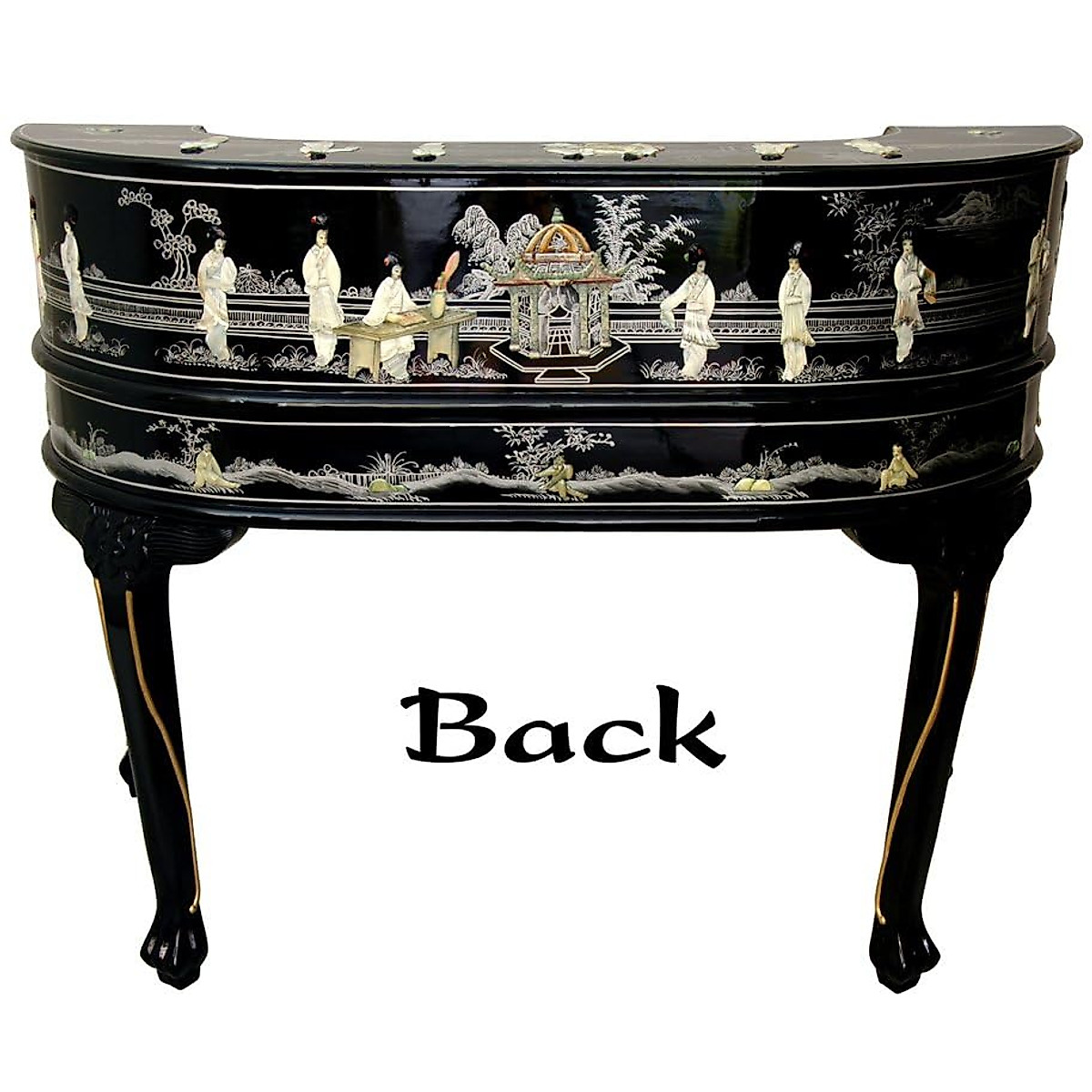 Oriental Furniture Black Lacquer Ladies Desk w/ Mother of Pearl