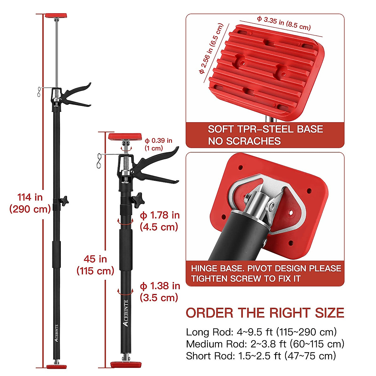 2PK Support Pole,Steel Telescopic Quick Adjustable 3rd Hand Support System, Support Rod, Supports up to 154 lbs Construction Rods for Cabinet Jacks Cargo Bars Drywalls Extends from 50 Inch to 118 Inch