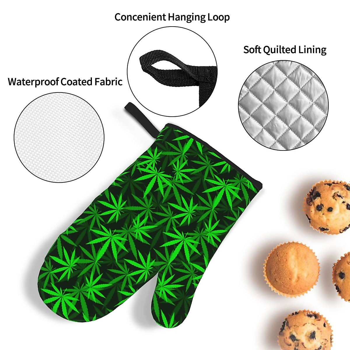 Oven Mitts and Pot Holders Sets Weed Leaf Print Oven Gloves Heat Resistant Potholders 4 Pcs Set Washable Non-Slip BBQ Gloves with Hanging Loop for Women Men Kitchen Baking Cooking Grilling