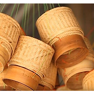 Handwoven Handmade Sticky Rice Serving Basket from Natural Bamboo Size 8x8x8 inches