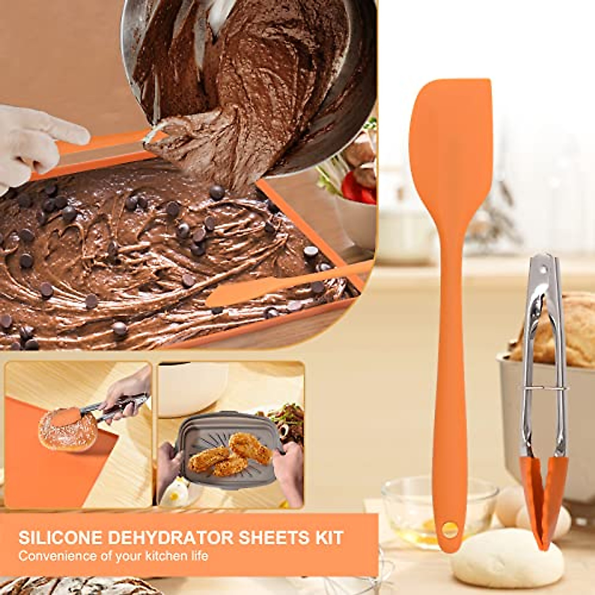 6PCS Silicone Dehydrator Sheets with Edge, Dehydrator Trays with Silicone Pot/Scraper High Temperature Resistance Reusable Silicone Trays Compatible with Cosori CP267-FD for Fruits Herbs Meat Vegetables