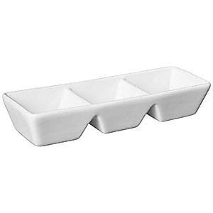 CAC China CN-3T7 Divided Tray 7-Inch by 2-1/2-Inch 1.5-Ounce 3 Super White Porcelain 3-Compartment Rectangular Tray, Box of 24