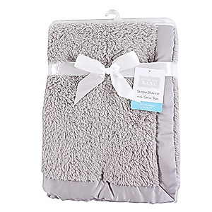 Hudson Baby Unisex Baby Sherpa Plush Blanket with Satin Binding, Gray, One Size