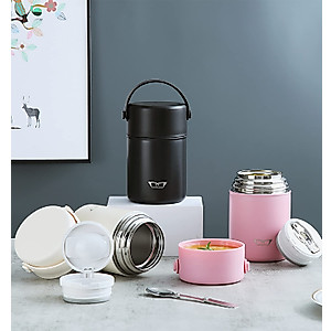 Mr.Dakai Thermal Soup Container for hot food, Insulated Lunch Container Hot Food Jar Stainless Steel Vacuum Bento Lunch Box with Folding Spoon/Bag for Office Picnic Travel Outdoors - 27oz Black