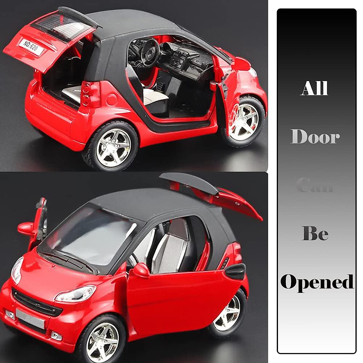 ARCADORA 1:32 Scale for Smart Fortwo Diecast Model Car Pullback Vehicle Toys Collection Toys, Kids Gift, with Sound and Light (Red)
