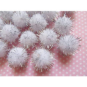 YYCRAFT 200pcs Glitter Tinsel Pom Poms Sparkle Balls for DIY Craft/Party Decoration/Cat Toys(20mm,White/Silver)