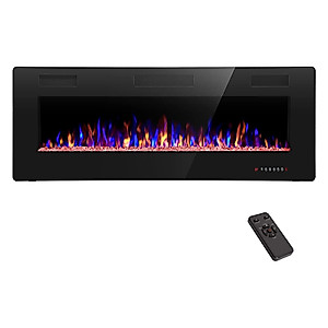 ZAFRO 50” Electronic Fireplace with Control Remote, 750/1500W Heat,12 Flame and Crystal Colors, Electronic Fireplace Heater with overheating Protection, Below 45 dB