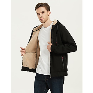 Flygo Hoodies for Men Zip Up Winter Fleece Sherpa Lined Sweatshirt Warm Jacket(Black-XL)