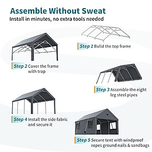 12x20 Heavy Duty Carport Canopy - Extra Large Portable Car Tent Garage with Roll-up Windows and All-Season Tarp Cover,Removable Roof &Side Walls for Car, SUV,Boats&Truck Shelter Sheds